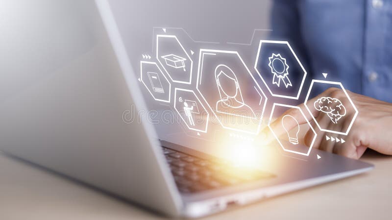 Concept E-learning Education, Businessman Hand Touch Online Education ...