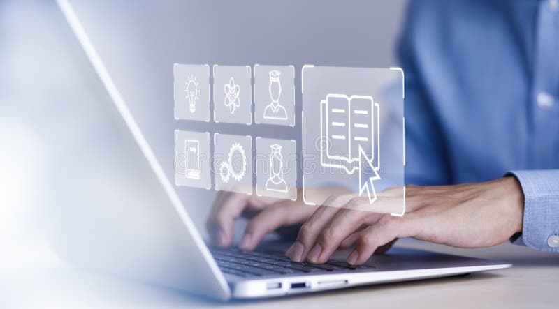 Concept E-learning Education, Man Using Laptop with Online Education ...