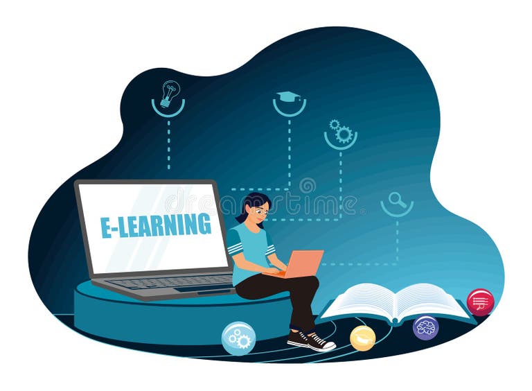 Concept of E-learning or Online Training Using Laptop Stock Vector - Illustration of online ...