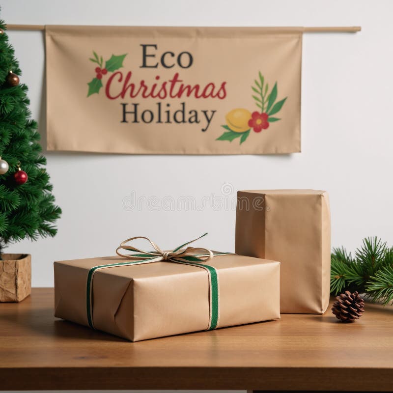 Ecofriendly Handmade Box Packaging with Eco Christmas Decor Theme Stock ...