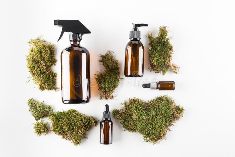 Concept of Ecological Cosmetics without Plastic in Glass Bottles Stock ...