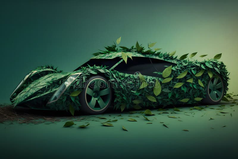 Concept of a Ecology Car Made from Green Leaves. Neural Network AI ...