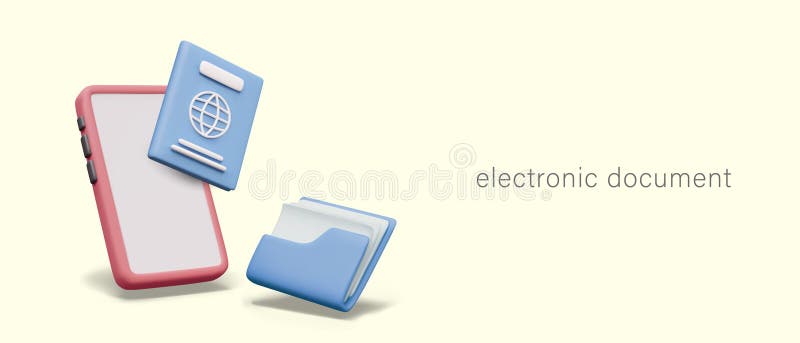 Concept of Economic Document. Cartoon Smartphone, Passport, and Blue ...