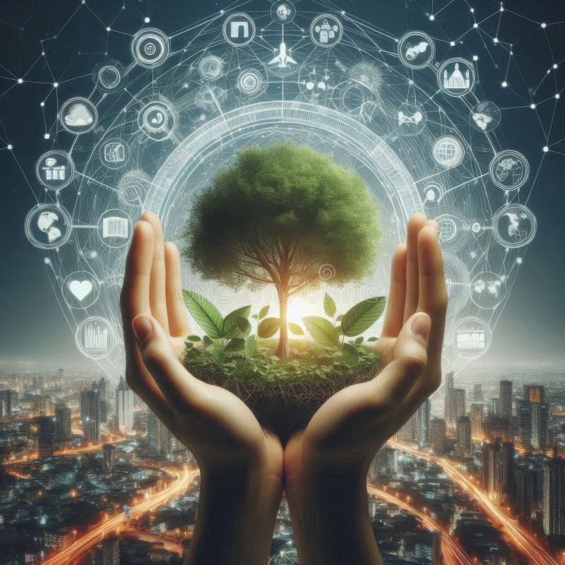 Concept of Education for Earth Day with Hands Protecting a Growing ...