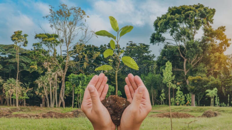 Concept of Education for Earth Day with Hands Protecting a Growing ...