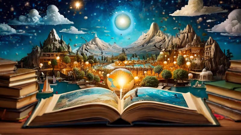Fantasy World Inside of the Book. Stock Illustration - Illustration of ...