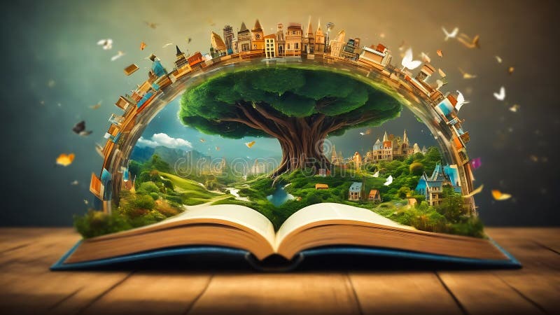 Fantasy World Inside of the Book. Stock Illustration - Illustration of ...