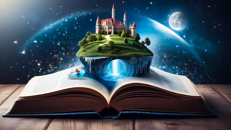 Fantasy World Inside of the Book. Stock Illustration - Illustration of ...