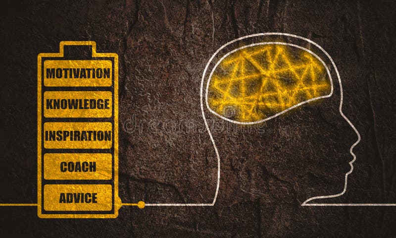 Human Head Connected with Full Level Energy Battery Stock Illustration ...