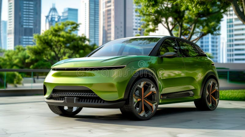 Concept of Electric Car in the Future 2050, Compact Light Green ...