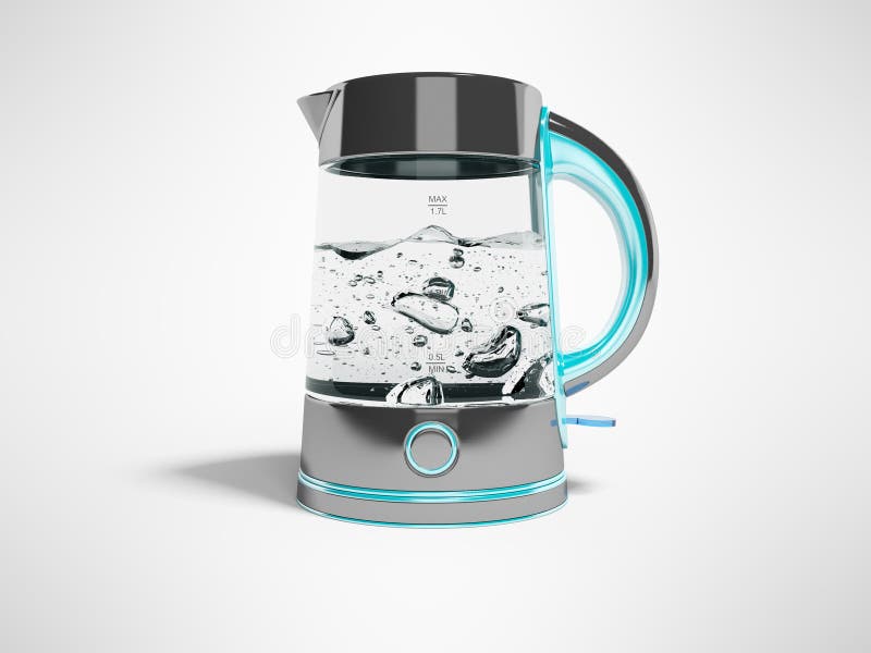 Concept Electric Kettle with Button on Stand with Boiling Water Front ...