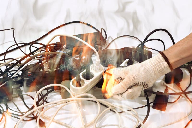 Concept of Electrical Short Circuit. Electro Wires on Fire Stock Image ...