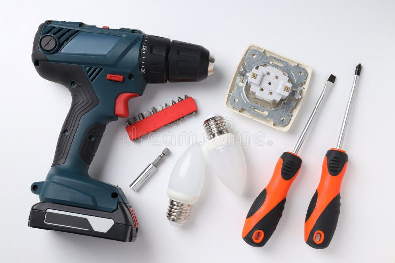Concept of Electrician or Electrical Tools, Top View Stock Image ...