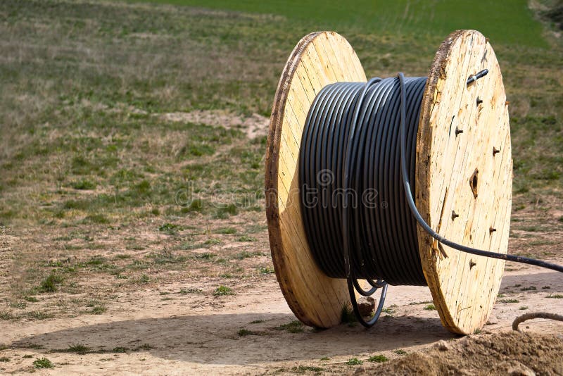 Concept of Electricity Supply for Construction Projects. Wooden Coil ...