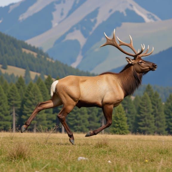 Elk Running Sideview Against a Backdrop Stock Illustration ...