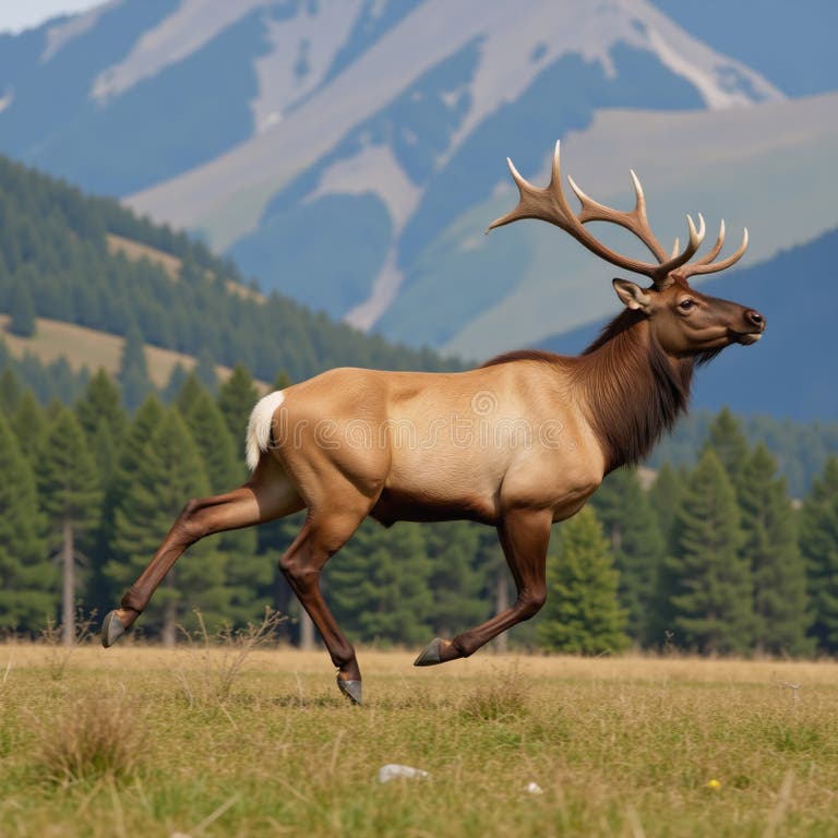 Elk Running Sideview Against a Backdrop Stock Illustration ...