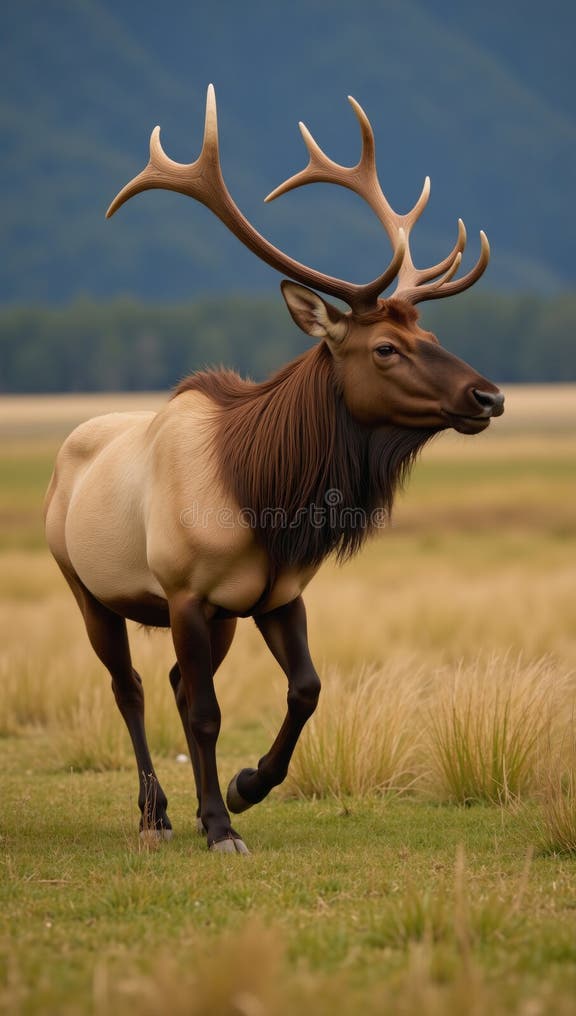 Elk Running Sideview Against a Backdrop Stock Illustration ...