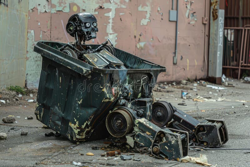 Broken Futuristic Robot is Lying in a Trash Container Stock Photo ...