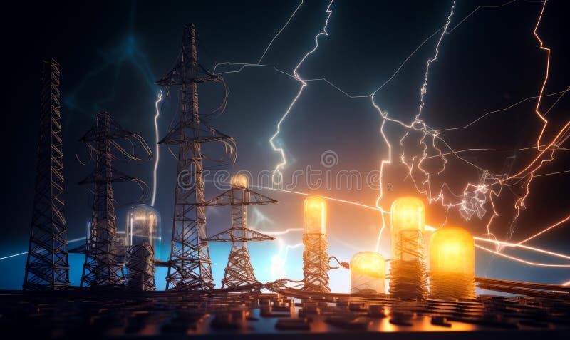 The Concept of Energy. High Voltage Power Lines on Background of Stormy ...