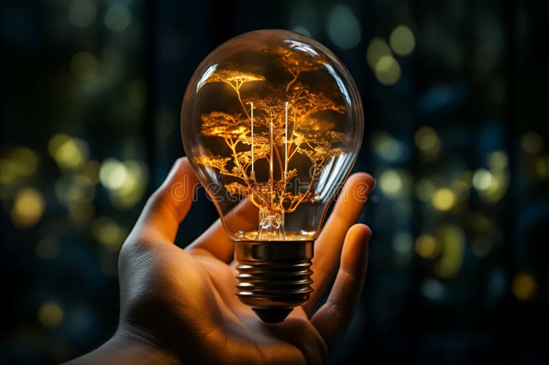 Concept of Energy in a Light Bulb on Hand Stock Illustration ...
