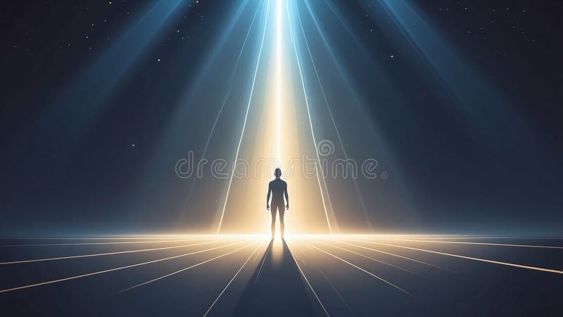 Concept of Enlightenment Shown As a Person Standing in a Beam of Light ...