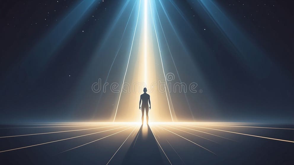 Concept of Enlightenment Shown As a Person Standing in a Beam of Light ...