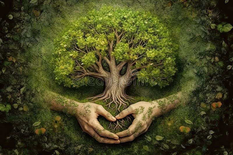 Concept of Environment, Tree in Hands Stock Illustration - Illustration ...