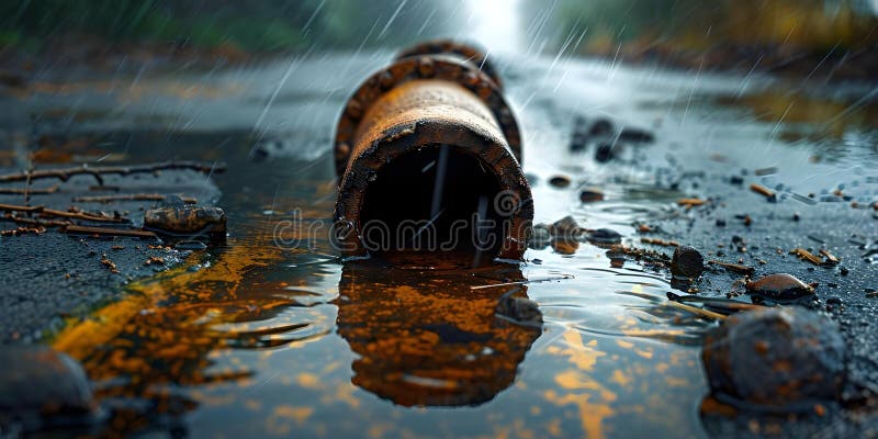 Rusty Pipe Leaking Contaminated Water Representing Environmental ...