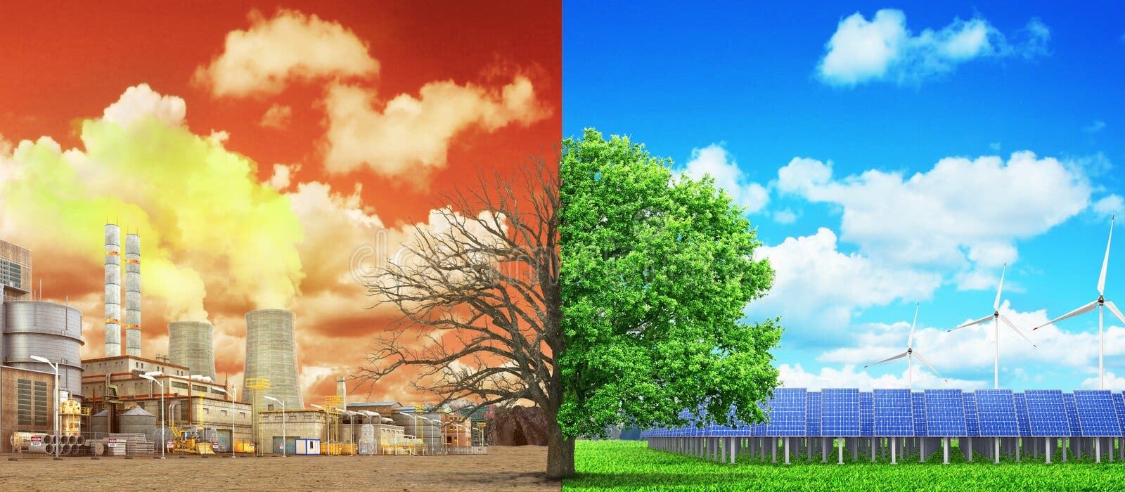 Comparing Green Earth and Effect of Air Pollution Stock Photo - Image ...