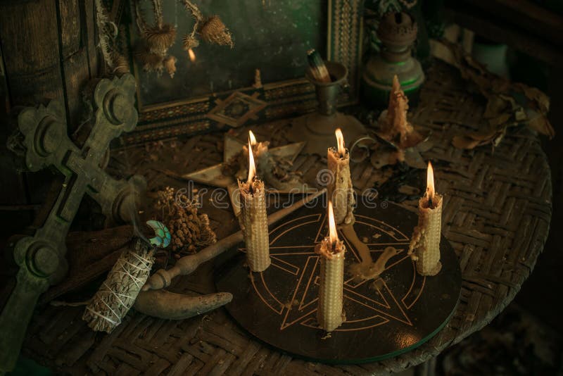 Magic Concept. Paganism and Wicca Rite, Altar of Witch Stock Image ...