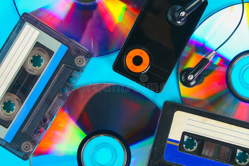 The Concept of the Evolution of Music. Cassette, CD-disk, Mp3 Player ...
