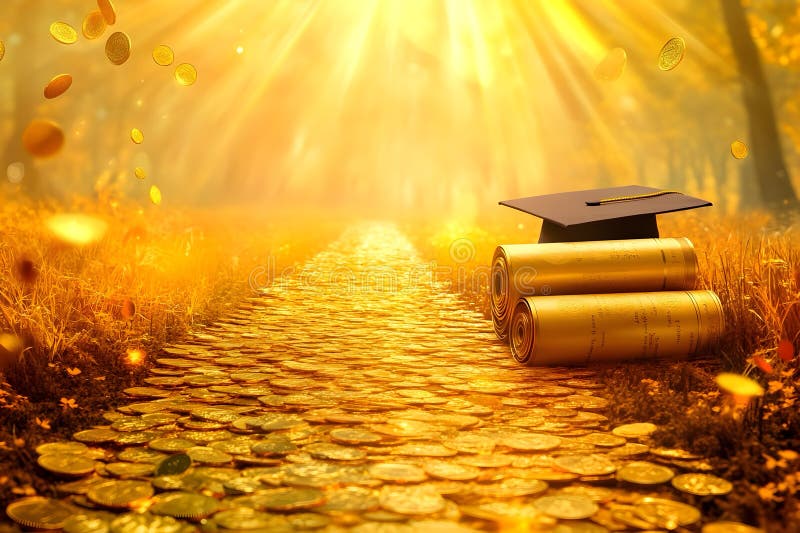 A Concept of Expensive Education with Gold Coins and Graduation Cap and ...