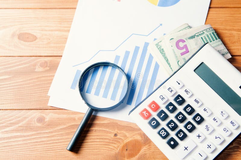 Concept Explored Costs. Calculator, Statistics and Magnifier Stock ...