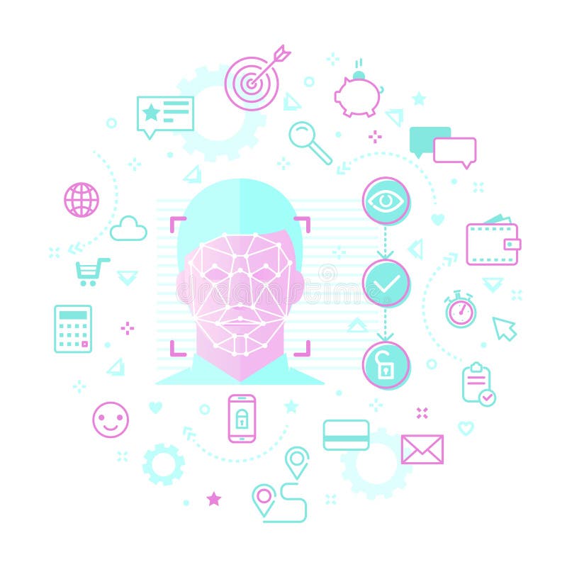 Concept of Face ID. Face Recognition Abstract Tech Background with Line ...