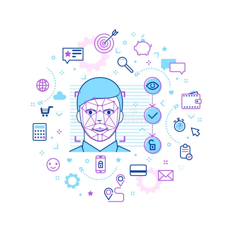 Concept of Face Identification. a Crowd of People with ID Marks on Face ...