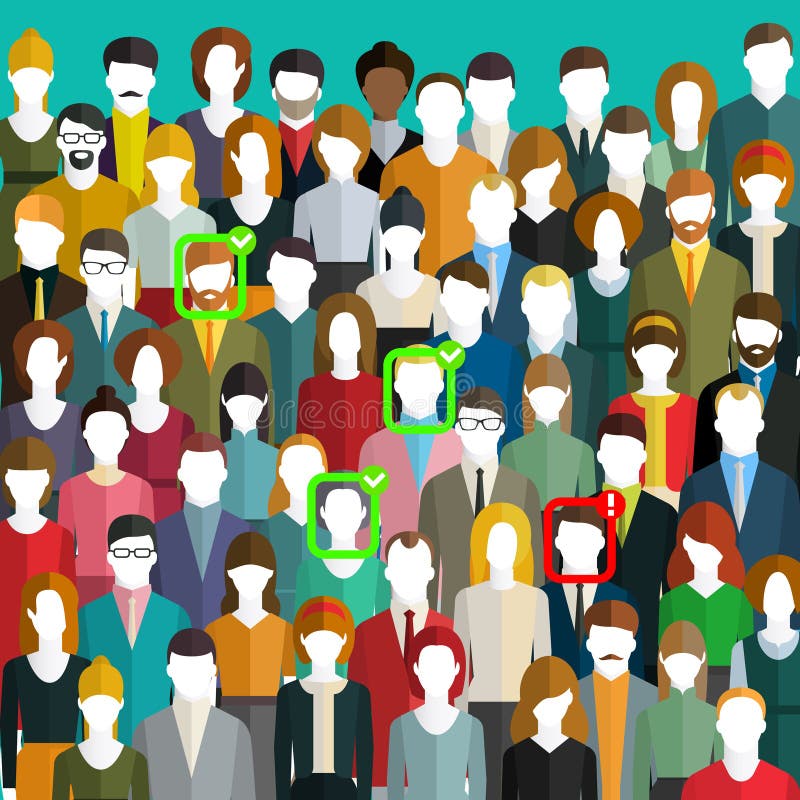 Concept of Face Identification. a Crowd of People with ID Marks on Face ... Concept of Face Identification. a Crowd of People with ID Marks on Face ...