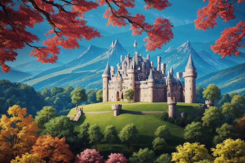 Fantasy Castle in a Hexagon World .AI Generated Stock Illustration ...