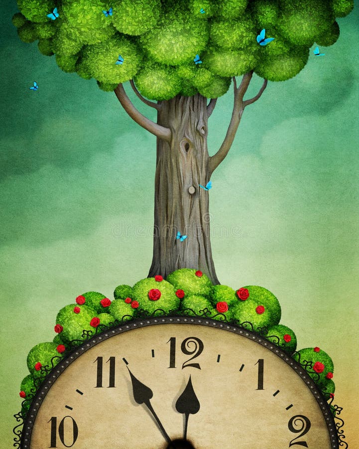 Tree on clock stock illustration. Illustration of create - 145370876