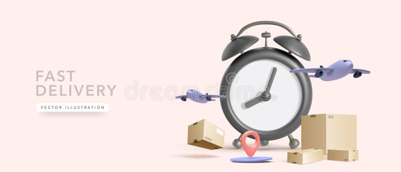 Concept Fast Delivery Service with Alarm Clock, Parcel, Pointer ...