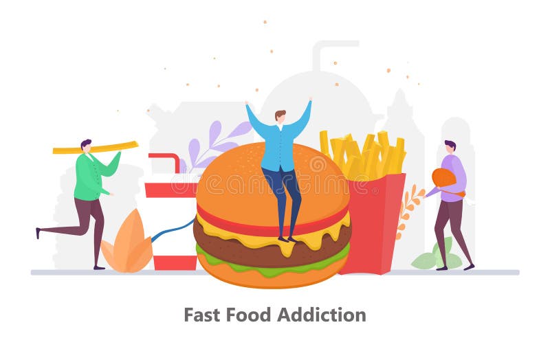 Concept of Fast Food Addiction, Flat Design Vector Illustration Stock ...