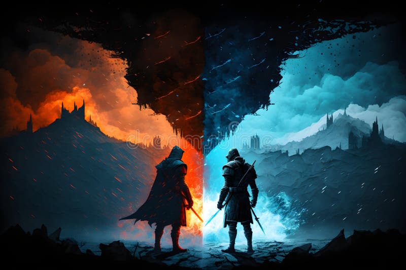 Concept of Fighting Ice and Fire Stock Illustration - Illustration of ...