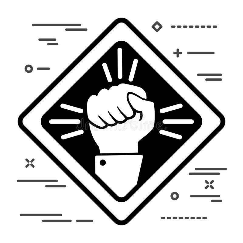 Concept of Fighting for Rights. Flat Black Icon Raised Hand Compressed ...