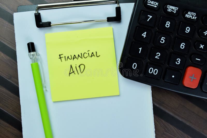 Concept of Financial Aid Write on Book Isolated on Wooden Table Stock ...