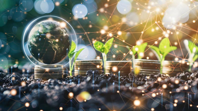 Financial Growth Concept with Earth, Coins, and Seedlings - AI ...