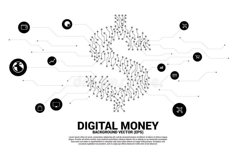 Vector Money Dollar Icon from Dot Connect Line Circuit Board Style ...