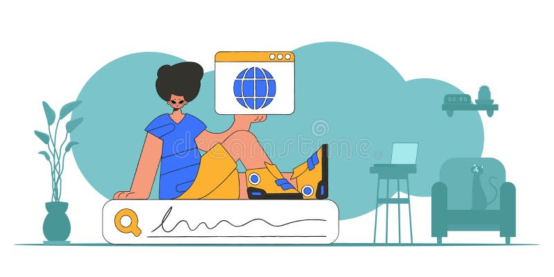 Concept Finding the Necessary Information on the Internet. a Man Sits ...