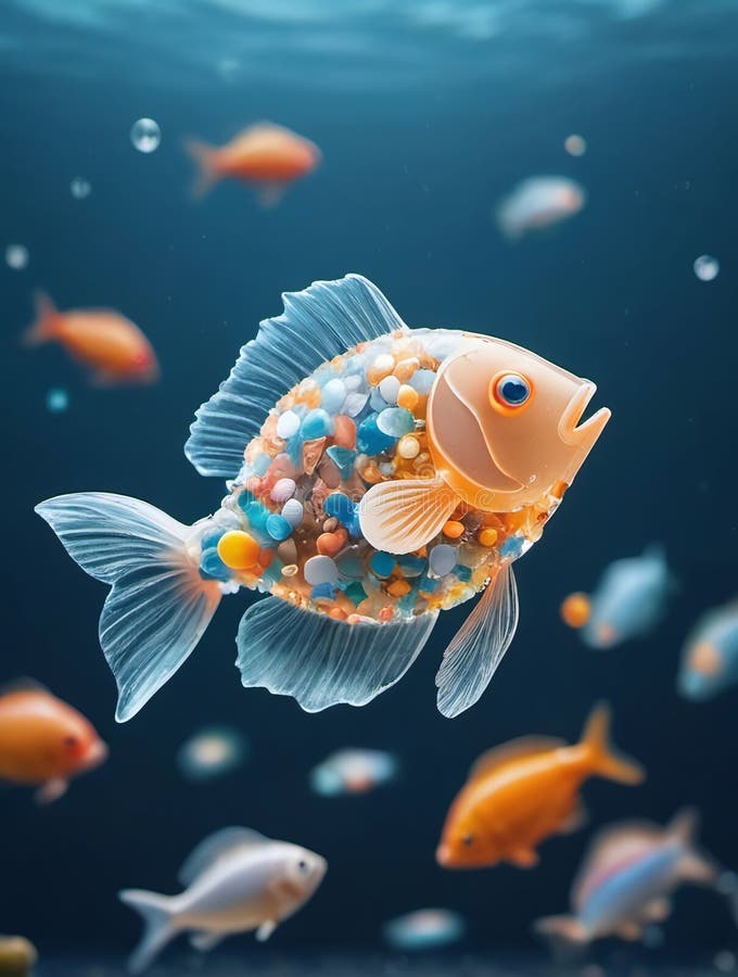 Fish Made of Microplastics and Waste in Ocean, Concept of Ocean ...