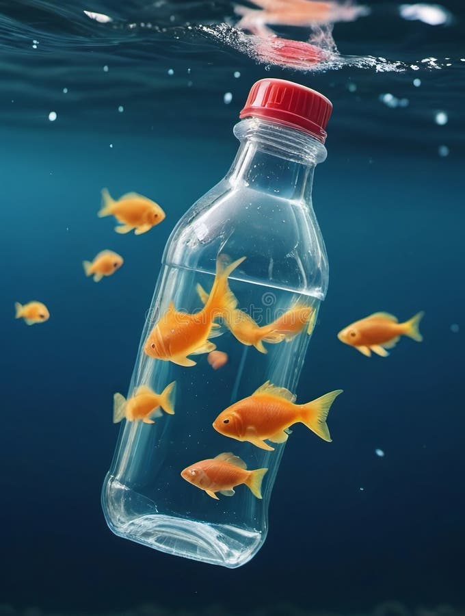 Fish Plastic Bottle Shape Floating Underwater, Marine Plastic Pollution ...
