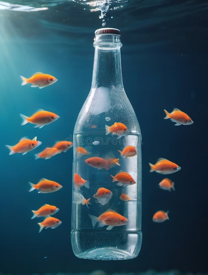 Fish Plastic Bottle Shape Floating Underwater, Marine Plastic Pollution ...