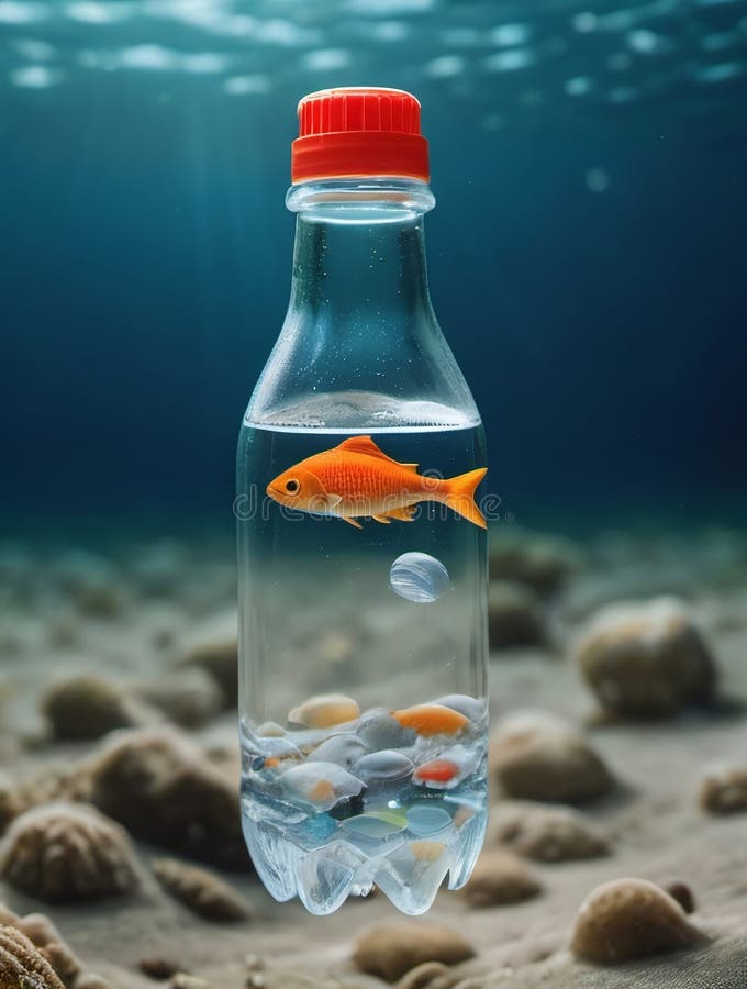 Fish Plastic Bottle Shape Floating Underwater, Marine Plastic Pollution ...